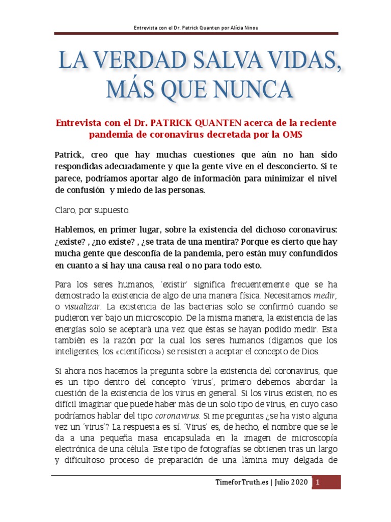 Patrick Quanten. La Verdad Salva Vidas. Entrevista de Alish (29-07-20 ...