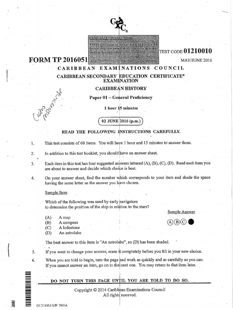 CXC Past Papers History | PDF