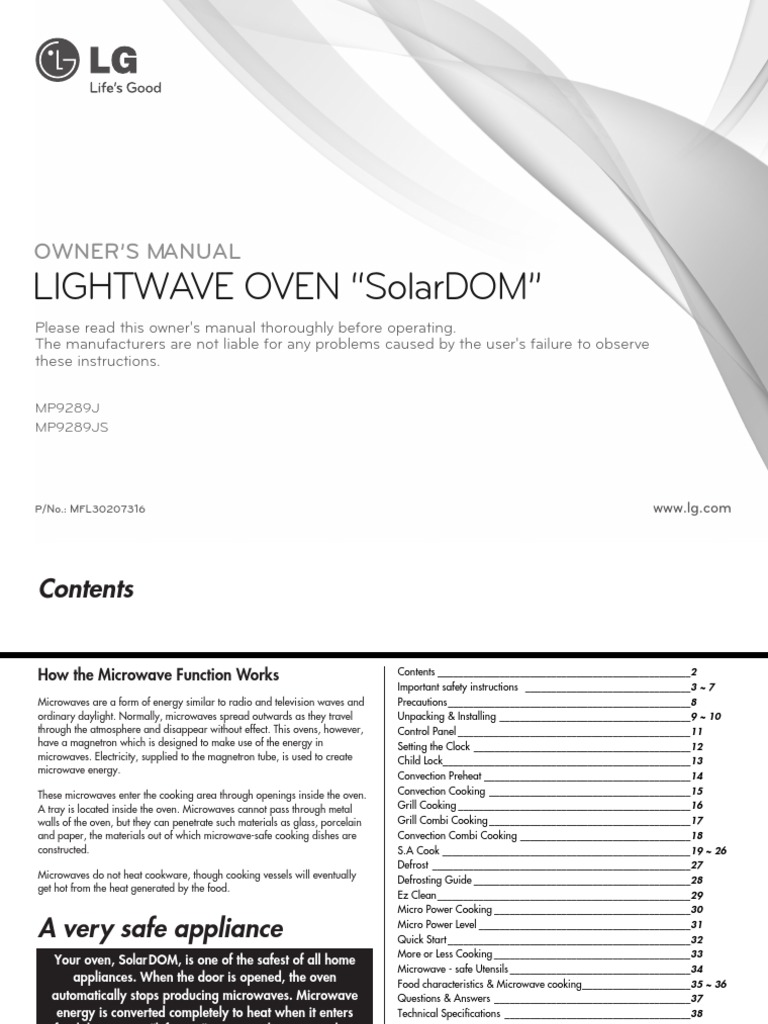 LG Solardom Oven Manual MFL30207316 | PDF | Lasagne | Oven
