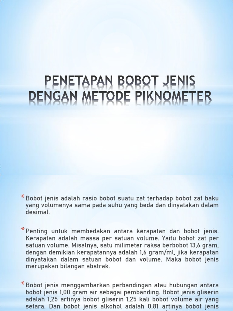 Penetapan Bobot Jenis Dengan Metode Piknometer | PDF