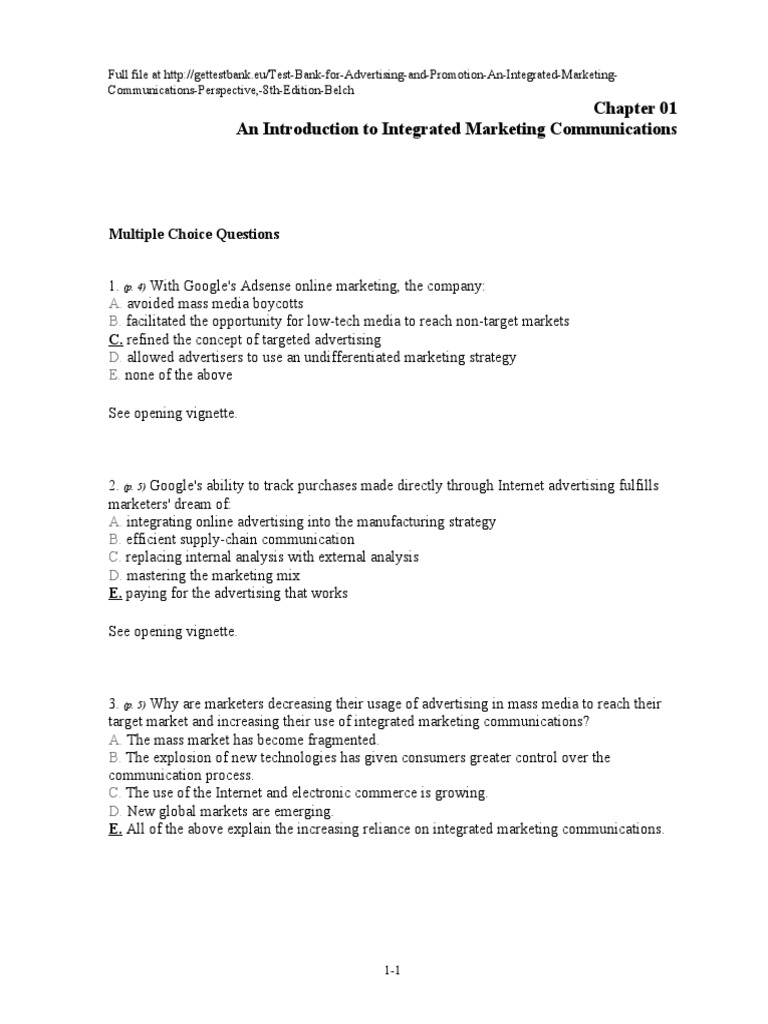 Test Bank For Advertising and Promotion An Integrated Marketing ...