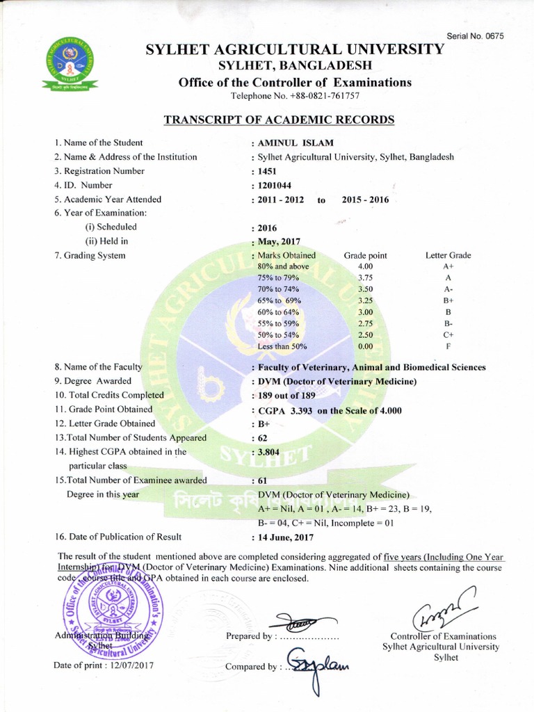BSC Transcript | PDF