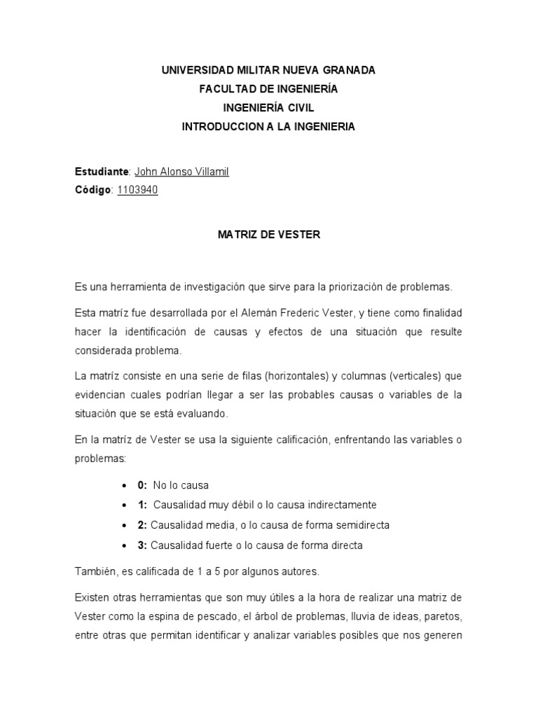 Matriz Vester Resumen | PDF | Matriz (Matemáticas) | Sistema de ...
