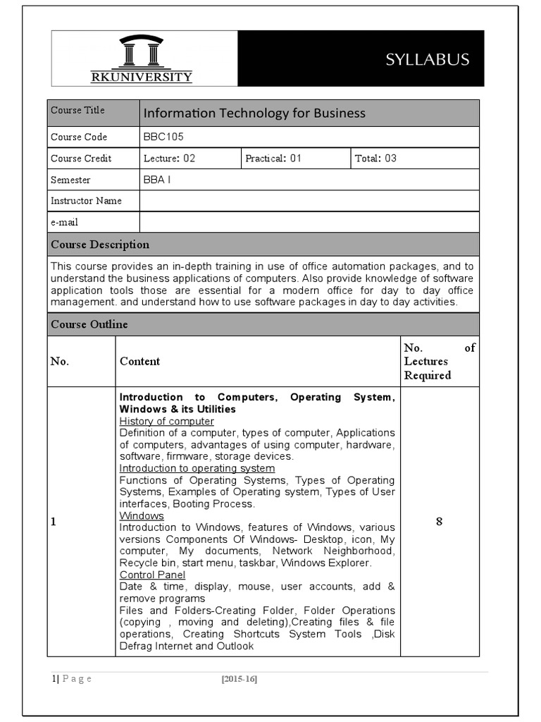 Information Technology For Business: Course Description | PDF | Internet | Computer Network