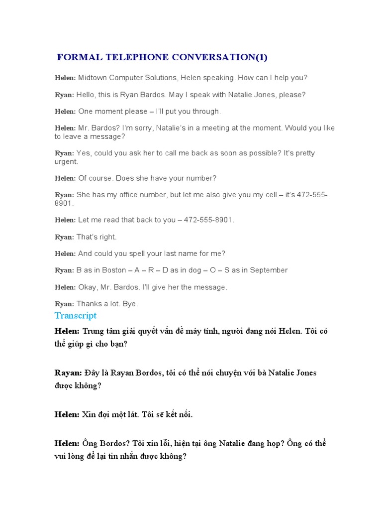 Topic 1 Telephone English Phrases | PDF