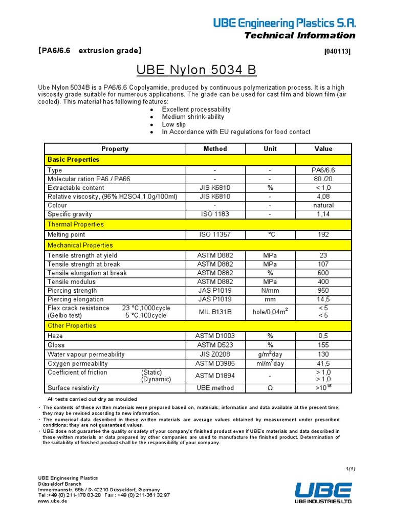 Ube Nylon 5034b | PDF | Strength Of Materials | Viscosity