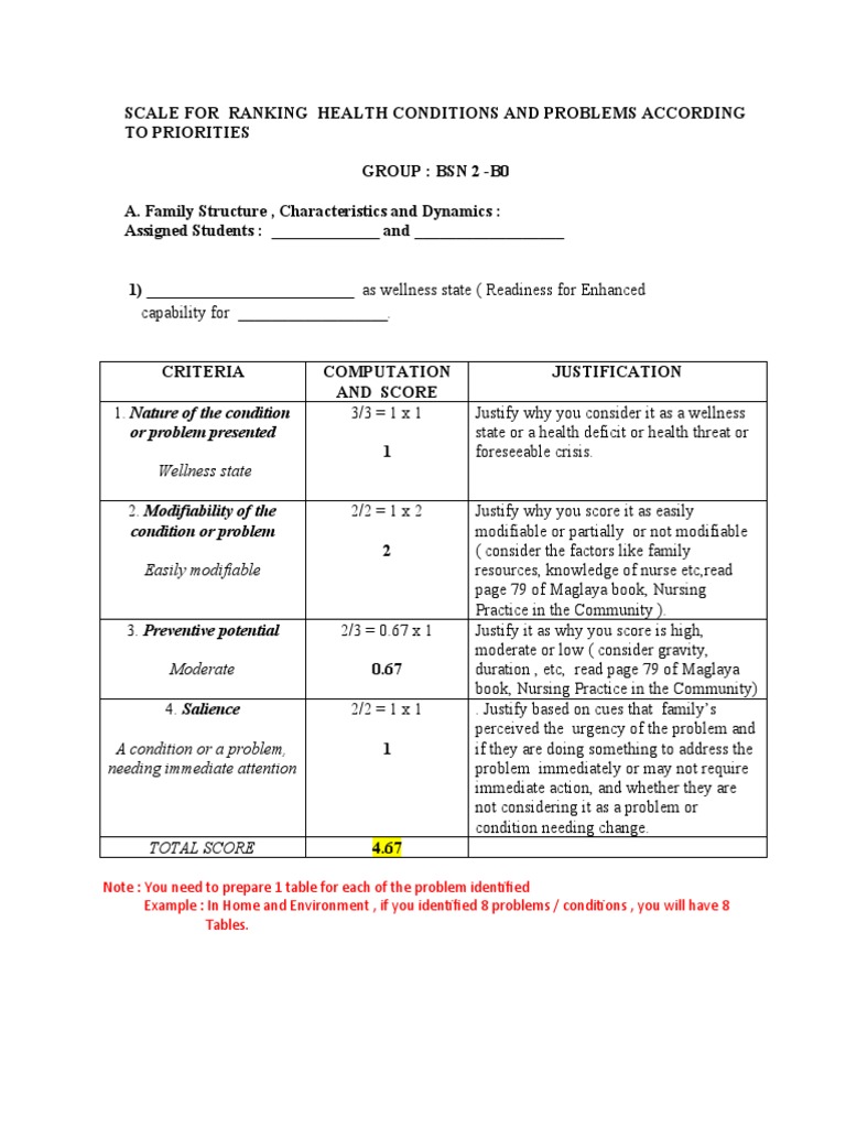 Scale For Ranking Health Conditions and Problems According To ...