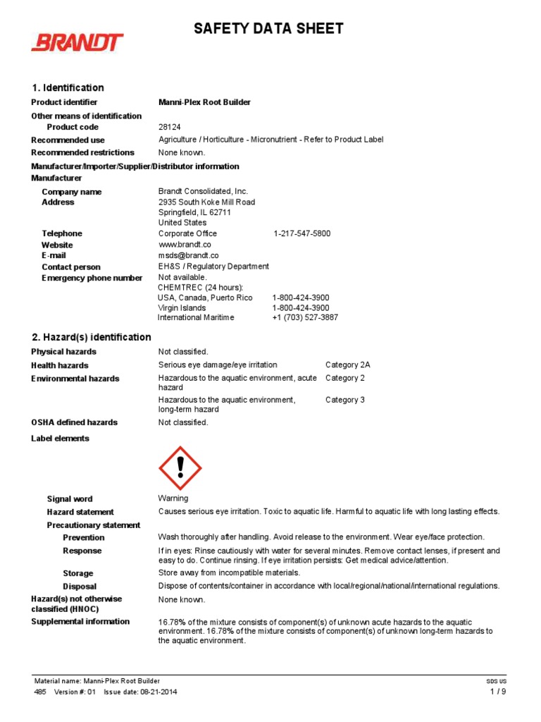 Manni Plex Root Builder - Sds | PDF | Dangerous Goods | Personal ...