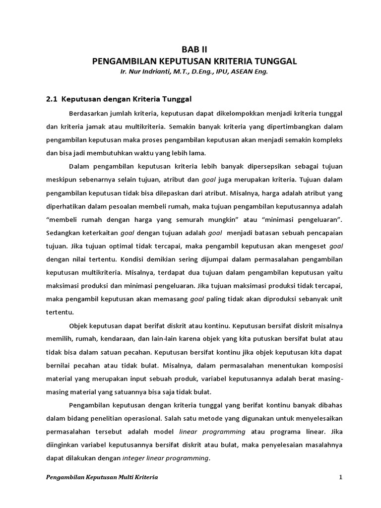 Indrianti - MCDM - 2. Keputusan Kriteria Tunggal | PDF