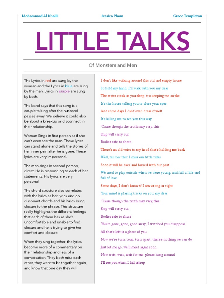 Little Talks Lyric Analysis 1 | PDF | Entertainment (General)