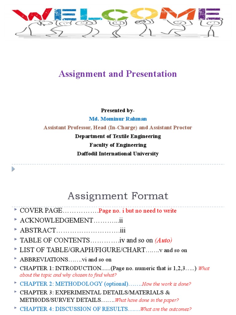 Assignment and Presentation: Assistant Professor, Head (In-Charge) and ...