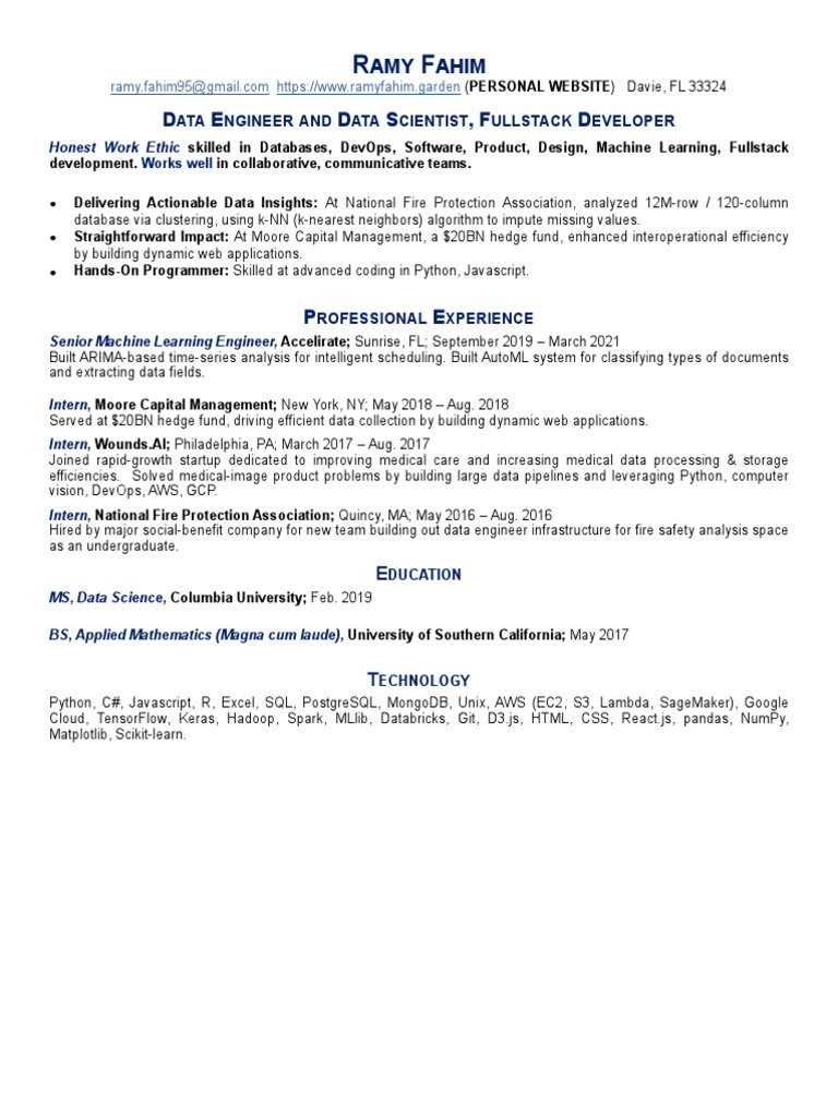 Data Engineer Resume | PDF | Machine Learning | Databases