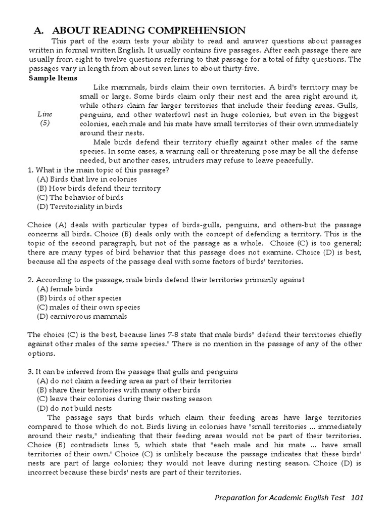 Introduction To Reading Comprehension | PDF | Question | Birds