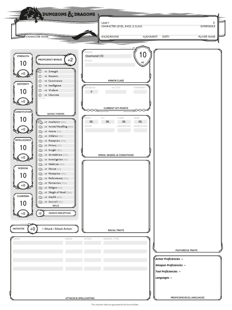 Aurora Builder Character Sheet (5th Edition) | PDF | Role Playing Games ...