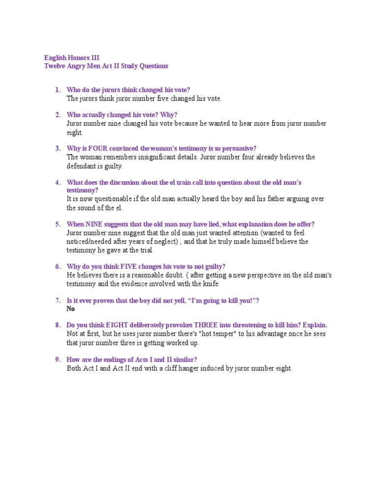 12 Angry Men Act 2 Questions | PDF