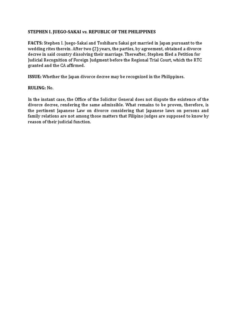 Stephen I. Juego-Sakai vs. Republic of The Philippines FACTS: Stephen I ...