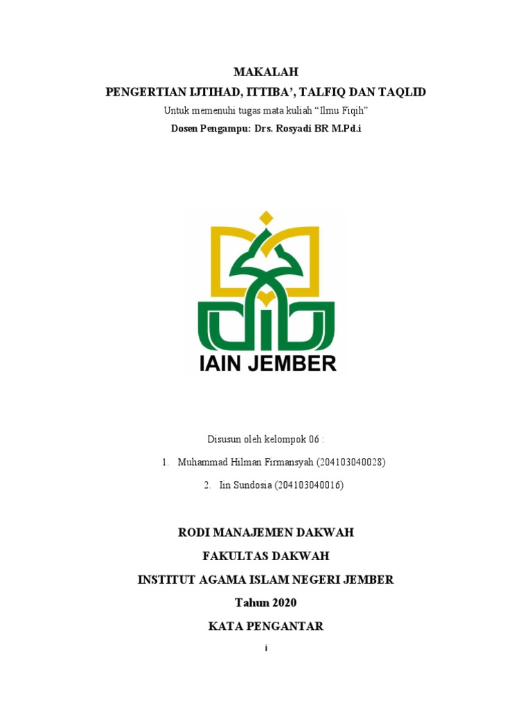 Kelompok 6 Fiqih (Pengertian Ijtihad, Ittiba', Talfiq Dan Taqlid) | PDF ...
