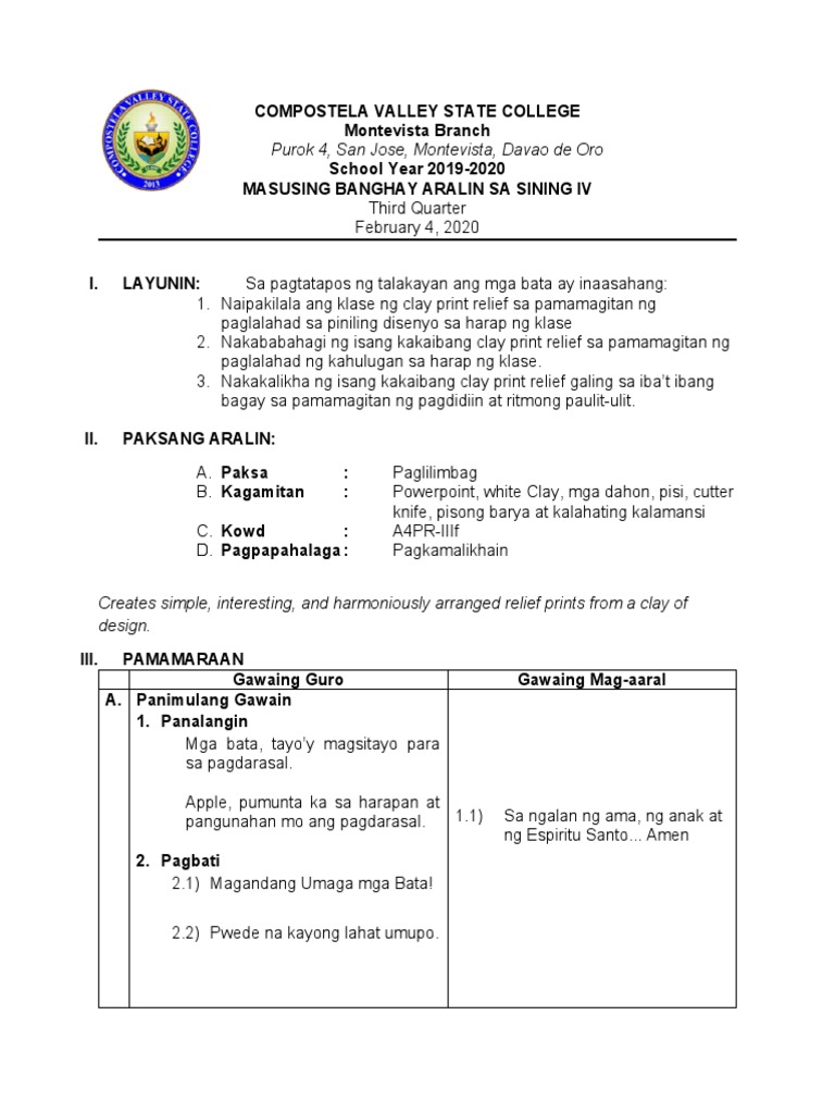 Banghay Aralin Sa Sining | PDF