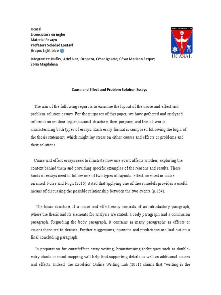 Academic Report - Cause and Effect Essay and Problem and Solution Essay | PDF | Essays | Causality