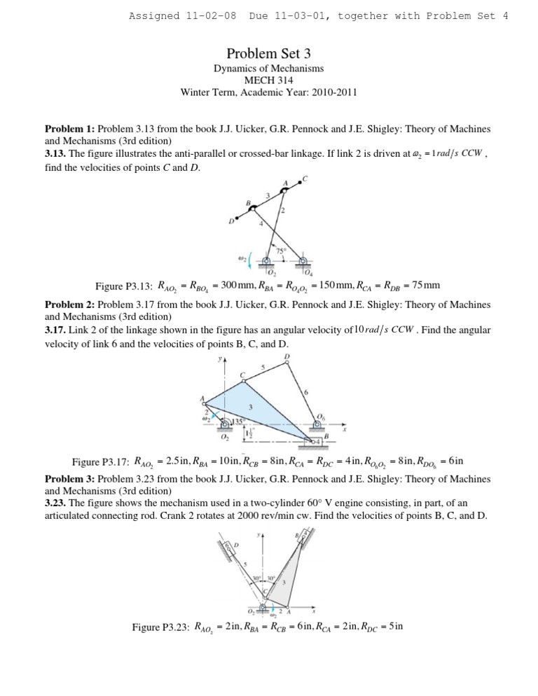 Dynamics Mechanisms Problem Set | PDF | Machines | Motion (Physics)