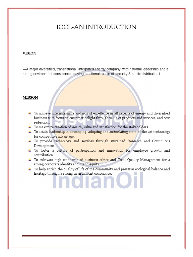 Iocl-An Introduction: Vision | PDF | Liquefied Petroleum Gas | Oil Refinery