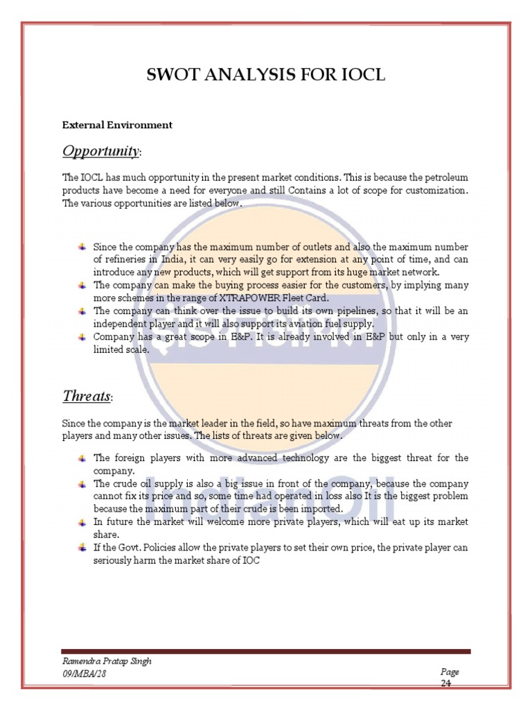 Swot Analysis For Iocl | PDF | Loyalty Program | Oil Refinery