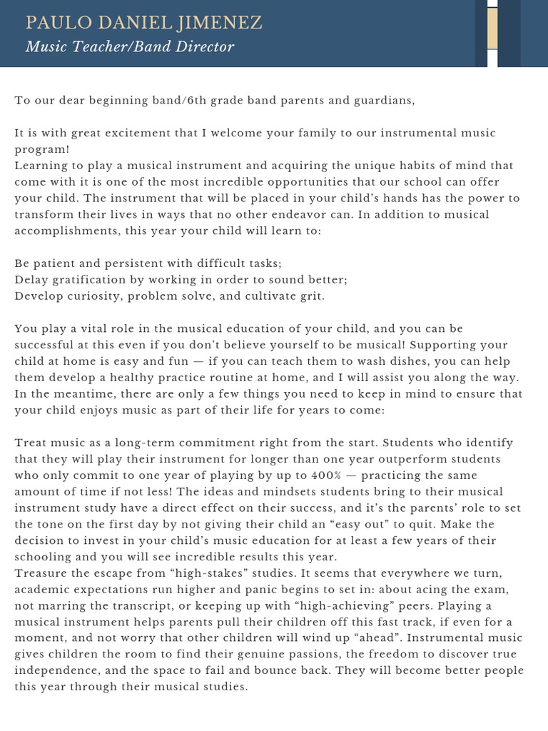 Beginning Band Letter | PDF | Applied Psychology | Behavior Modification