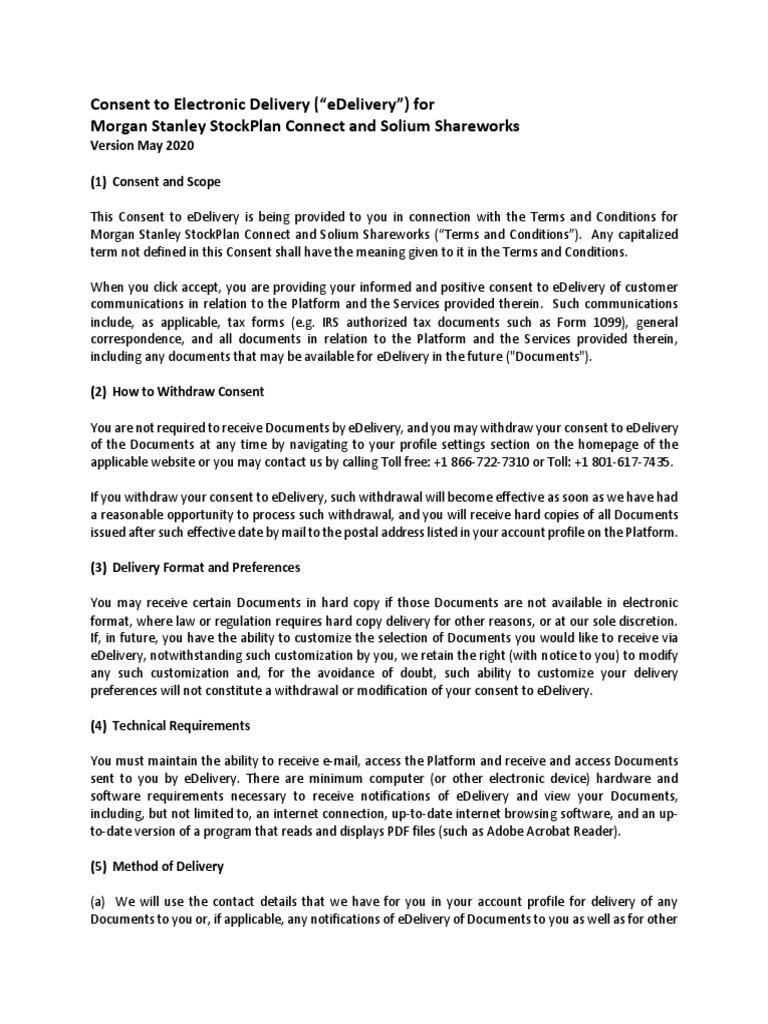 Consent To Electronic Delivery ("Edelivery") For Morgan Stanley ...