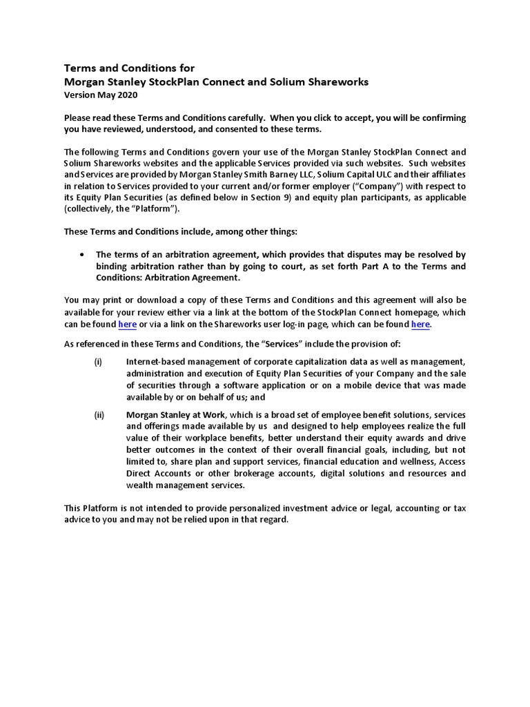 Terms and Conditions For Morgan Stanley Stockplan Connect and Solium ...