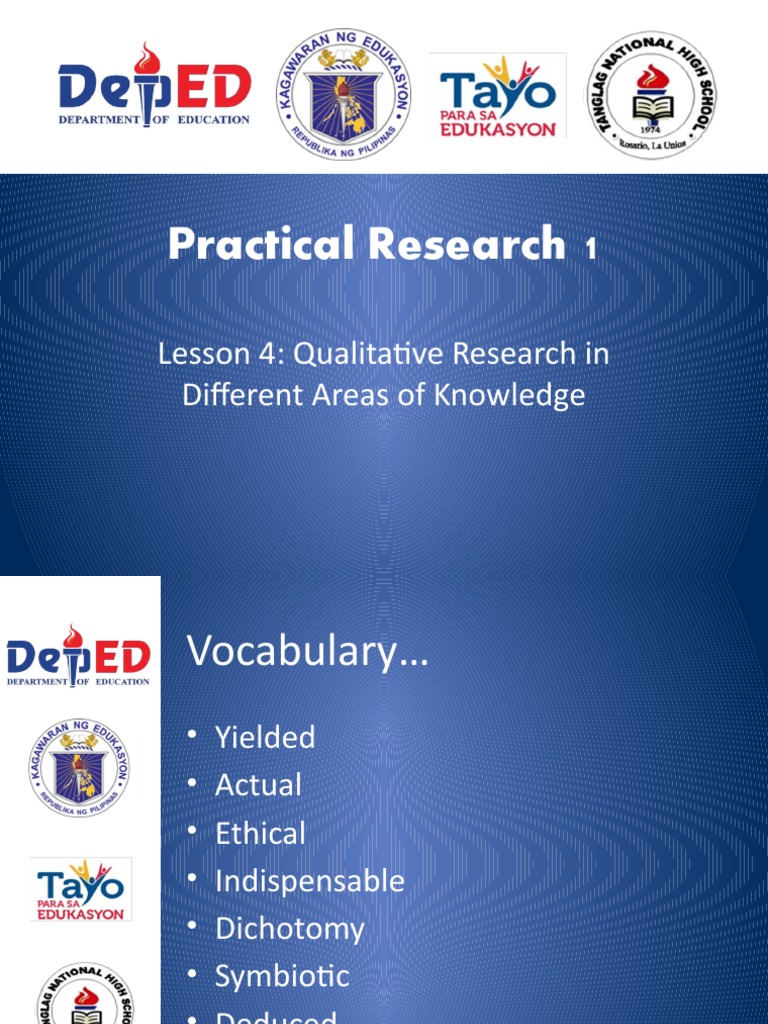 Practical Research 1: Lesson 4: Qualitative Research in Different Areas ...