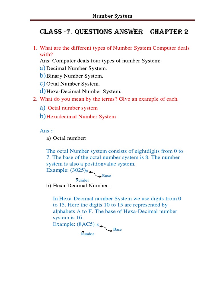 Number System Class - 7. Questions Answer Chapter 2 | PDF