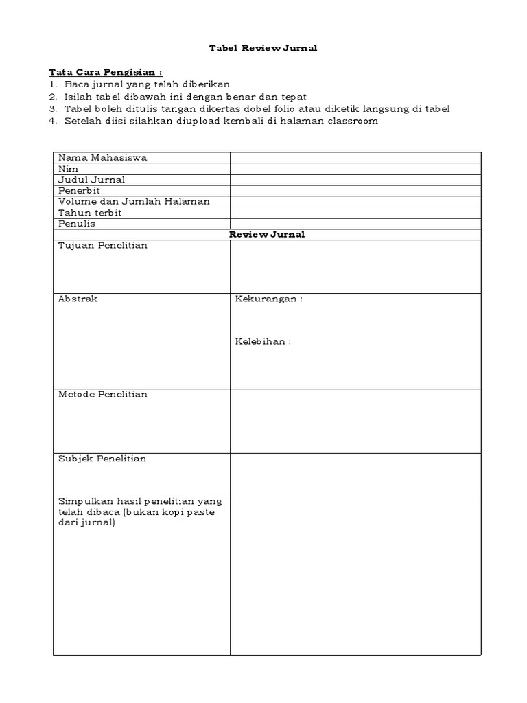 Tabel Review Jurnal | PDF