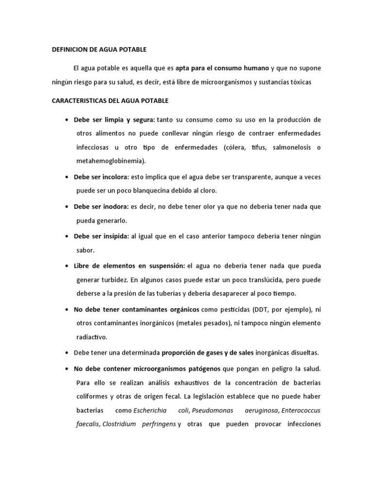 Definición y características del agua potable | PDF | Agua potable ...