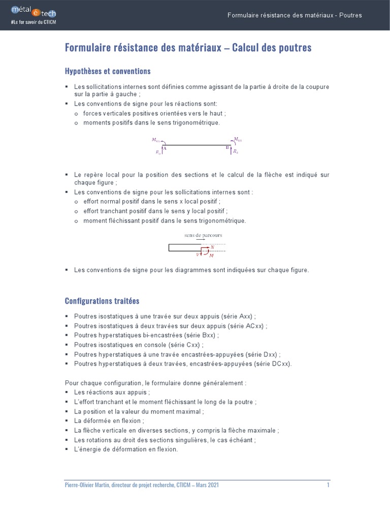 Formulaire RDM Poutres Simples | PDF | Flexion (matériau) | Résistance ...