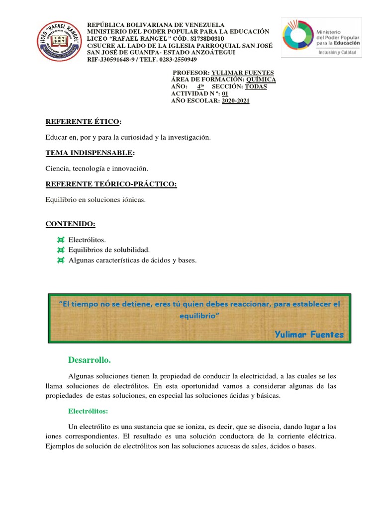 Quimica 4to Año Pdf Electrólito ácido