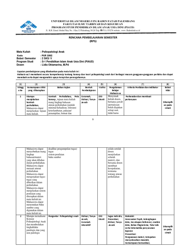 RPS Bu Lidia Semester 6 | PDF