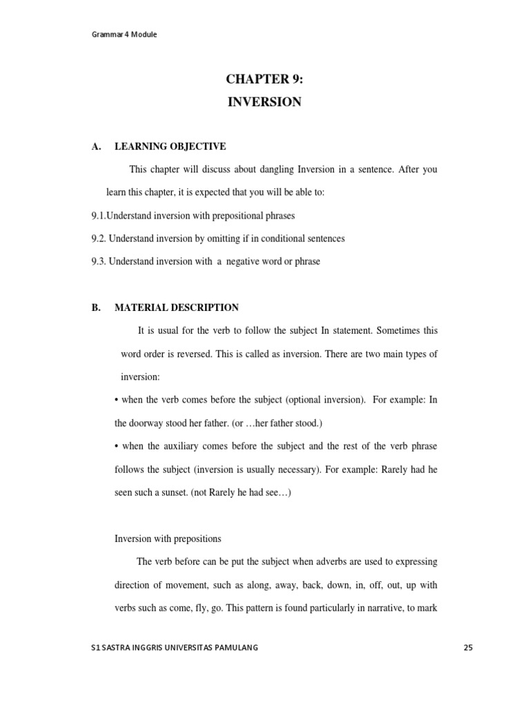 Inversion: A. Learning Objective | PDF | Subject (Grammar) | Verb