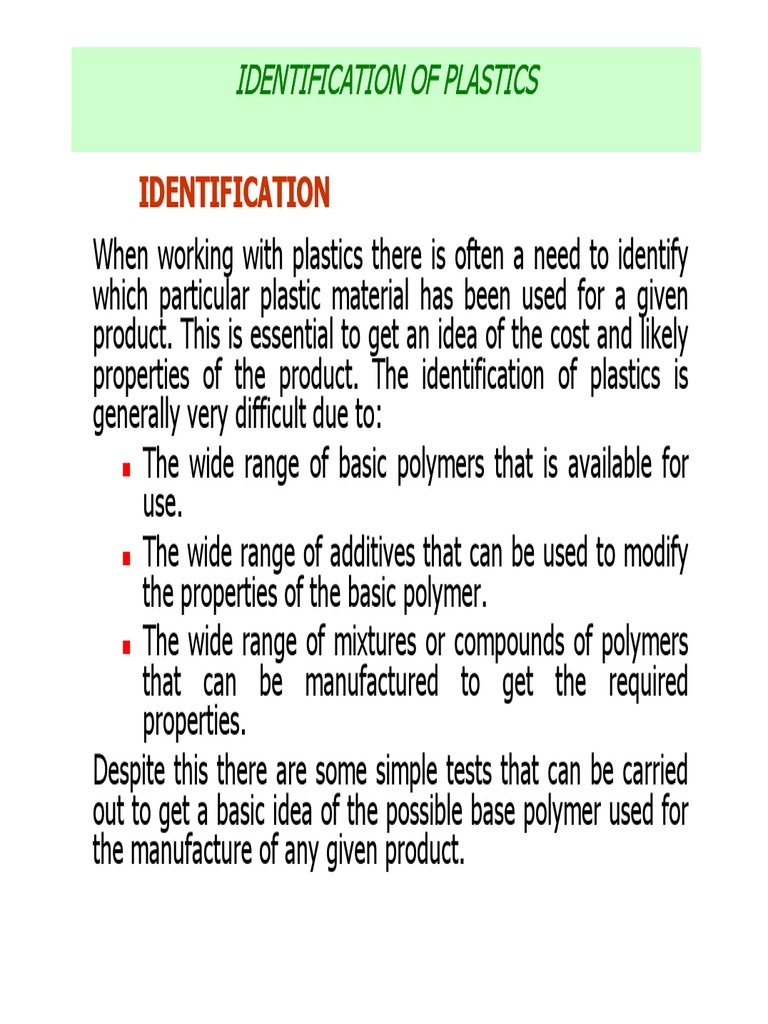 Identification of Plastics Identification of Plastics | PDF ...