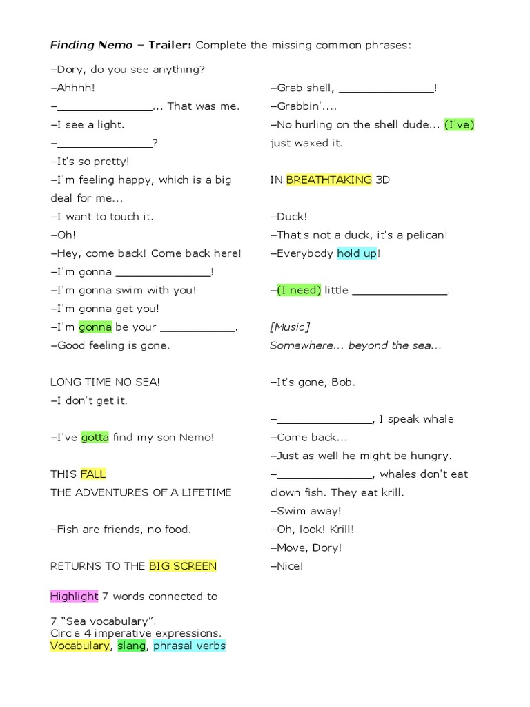 Finding Nemo Script To Complete | PDF