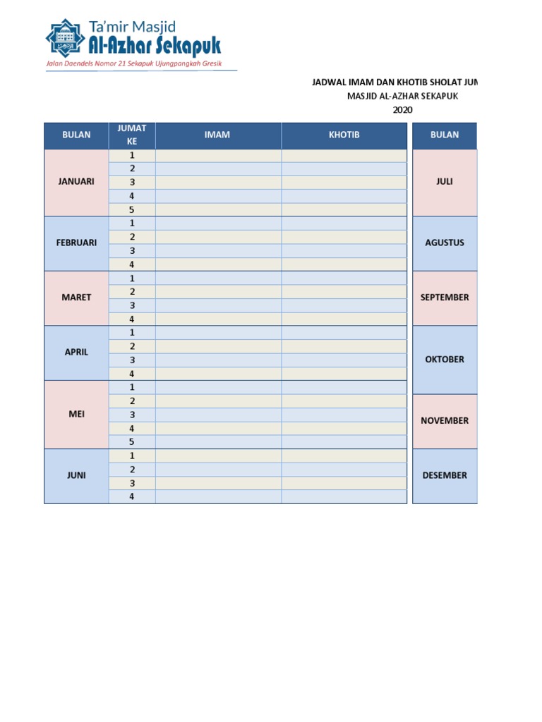 Jadwal Imam Dan Khotib Sholat Jumat | PDF
