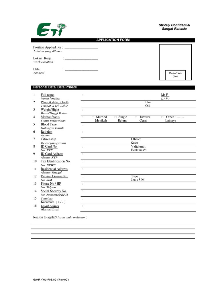 Form Data Diri Pelamar Rev.02 | PDF | Government And Personhood ...
