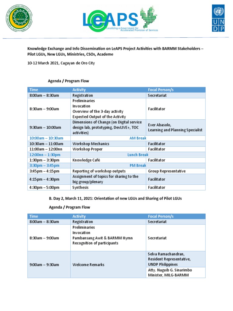 Time Activity Focal Person/s: 10:00am - 10:30am AM Break | PDF | Business
