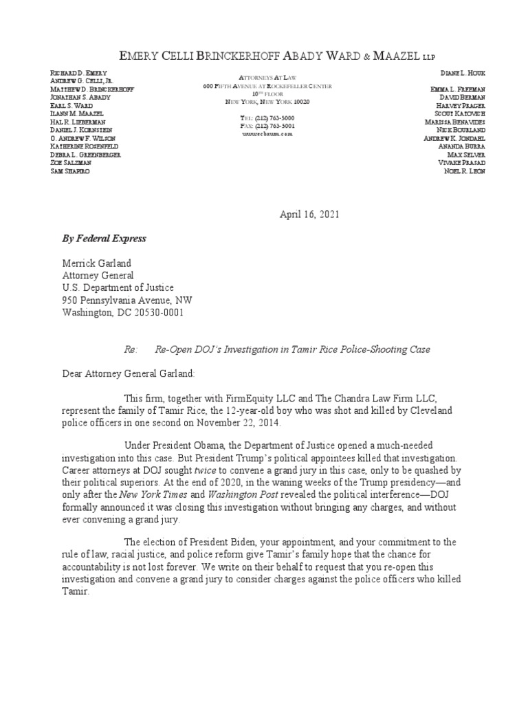 Letter To Attorney General Garland Asking To Reopen Investigation Into ...