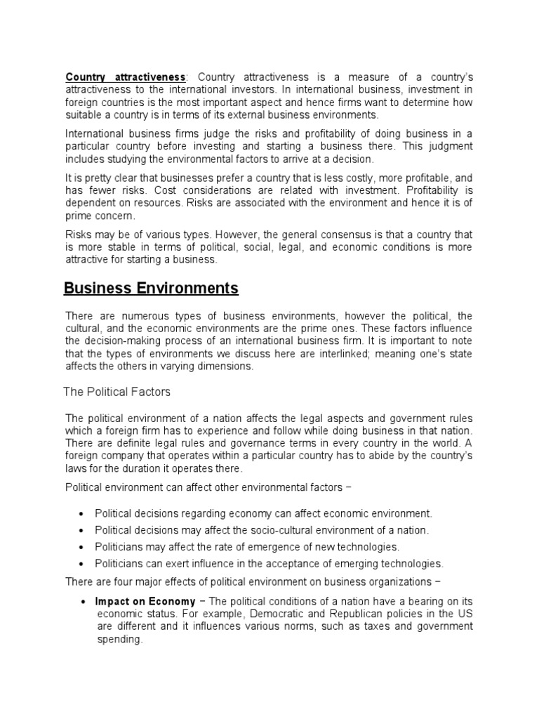 Business Environments: Country Attractiveness: Country Attractiveness ...