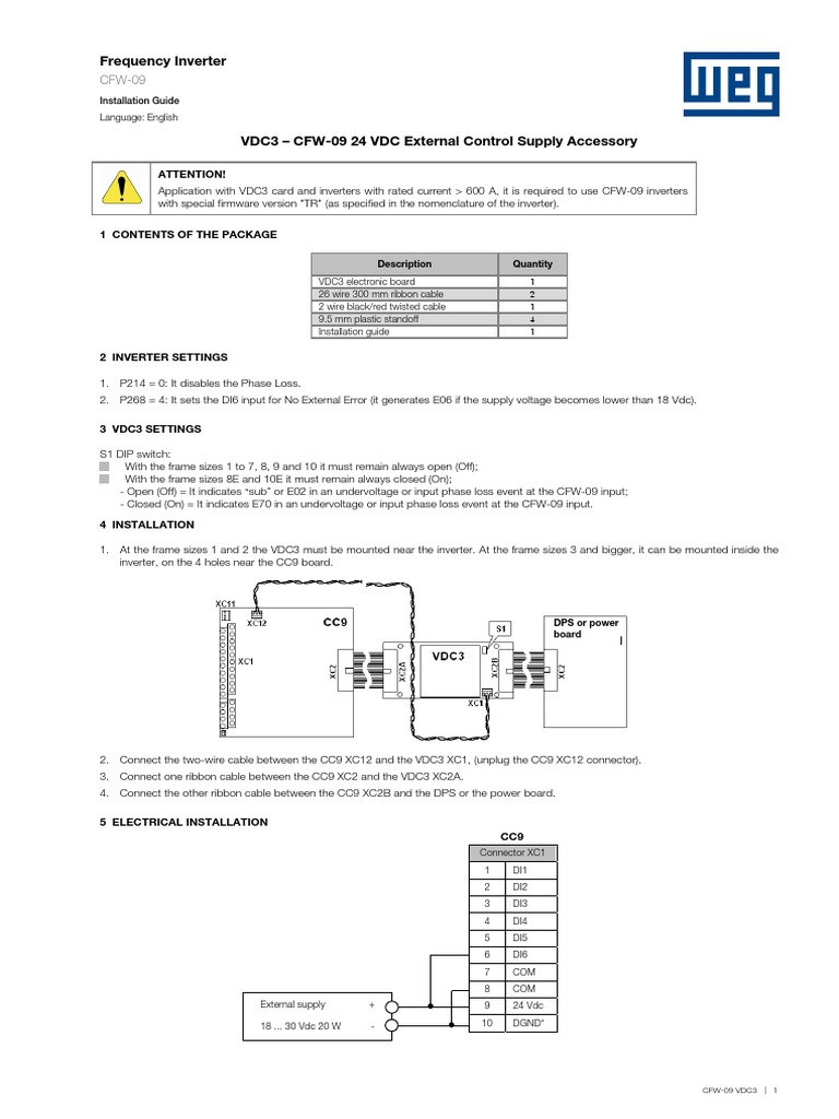 WEG CFW 09 24 VDC Control Supply Connections Guide 0899.5628 ...
