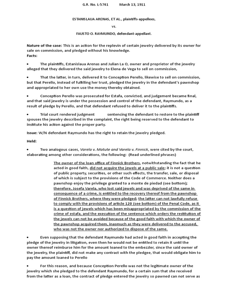 Nature of The Case: This Is An Action For The Replevin of Certain ...