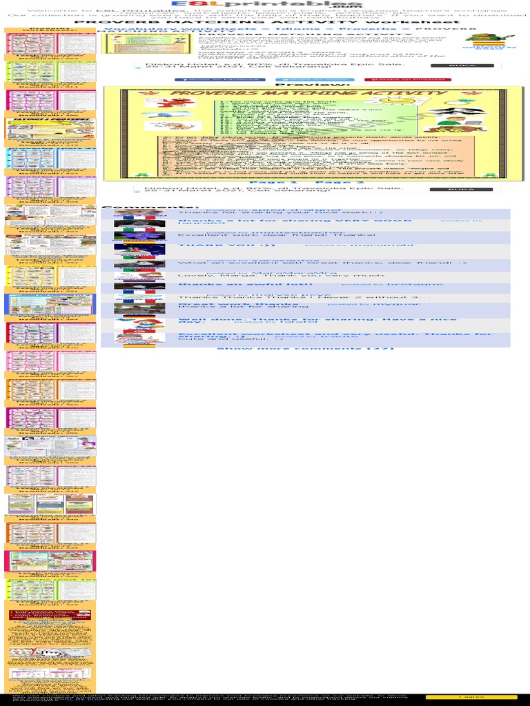 PROVERB MATCHING ACTIVITY - ESL Worksheet by Margax | PDF | Phonics ...