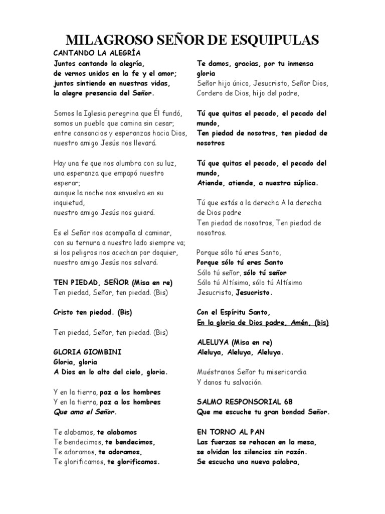 Milagroso Señor de Esquipulas: Letra y Cantos | PDF | Misa (liturgia ...