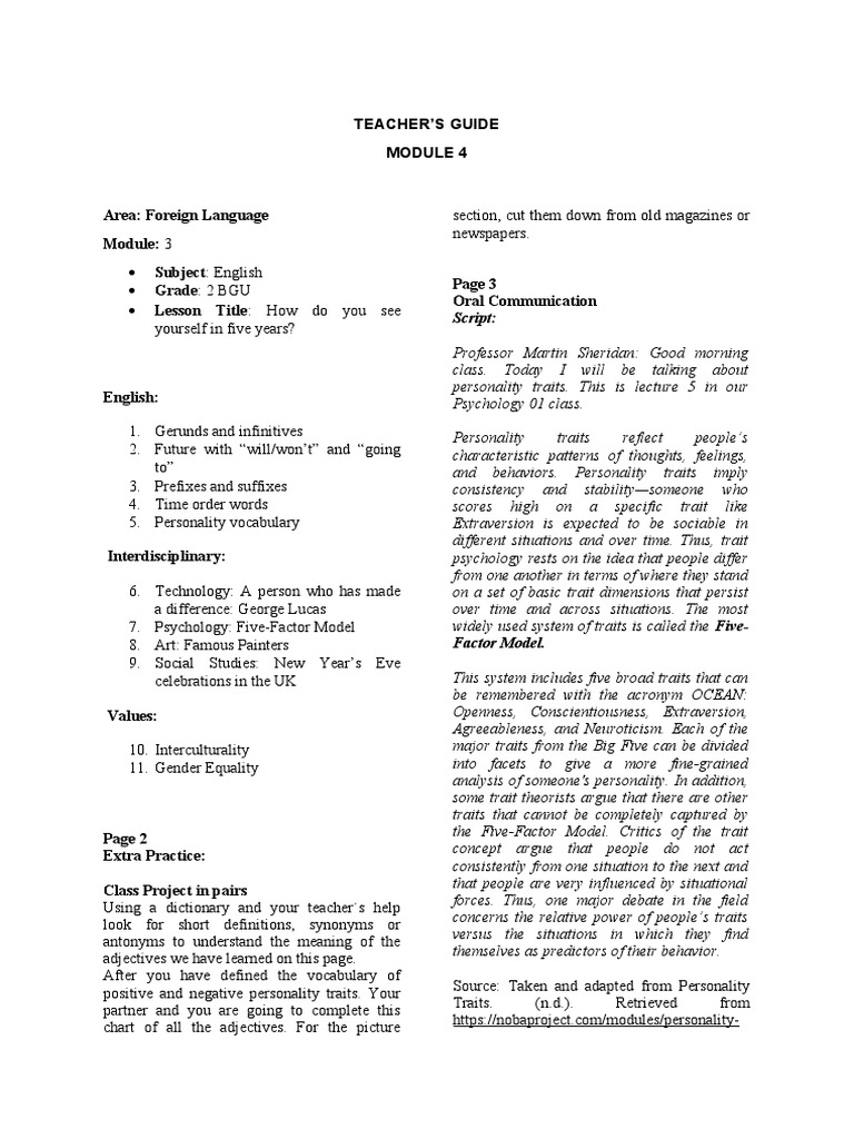 English Lesson on Future Self and Traits | PDF | Cocoa Bean ...