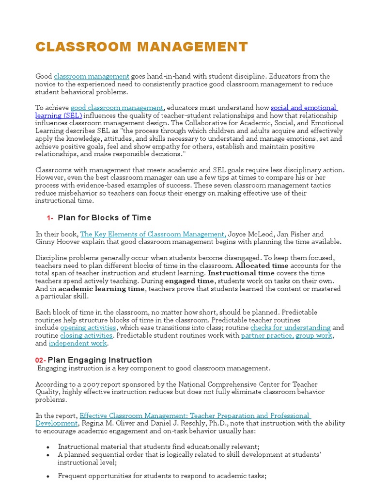 CLASSROOM MANAGEMENT Info | Download Free PDF | Classroom Management ...